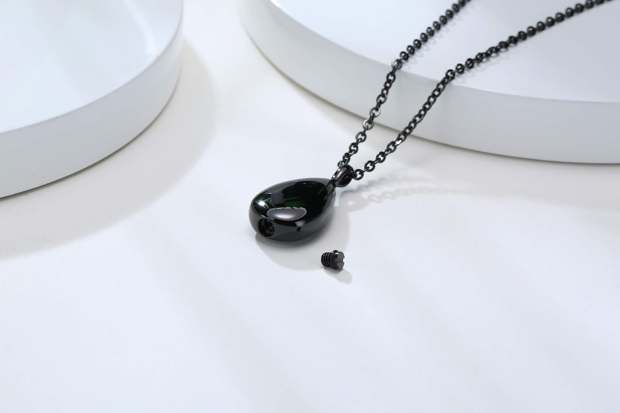 MEALGUET Pack of 2/4/6/10 Customized Cremation Ashes Urn Teardrop Pendant Keepsake Memorial Necklace Locket Charm,Personalized Ash Holder,Memorial Gift, Black