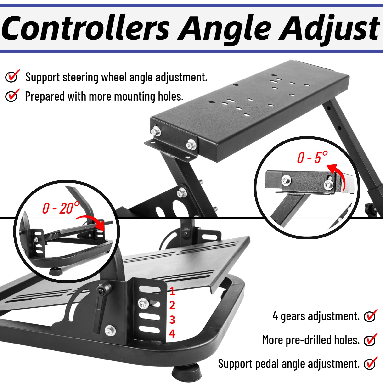 Minneer PRO Racing Wheel Stand Height Adjustable with Upgraded Rear Seat Frame & Shifter Upgrade for Logitech/Thrustmaster, Gaming Steering Simulator Cockpit Wheel and Pedals Not Included