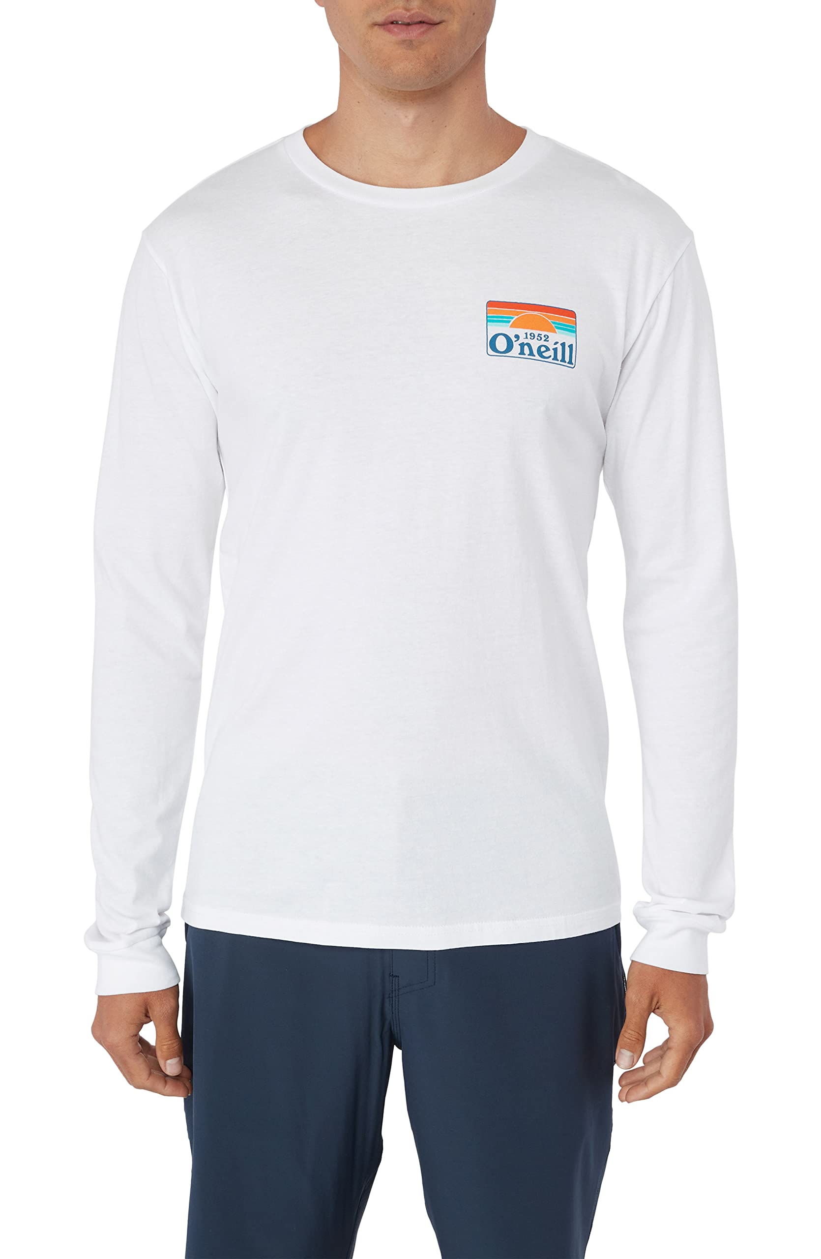 Mens Sun Down Graphic Long Sleeve T-Shirt, White 2, M