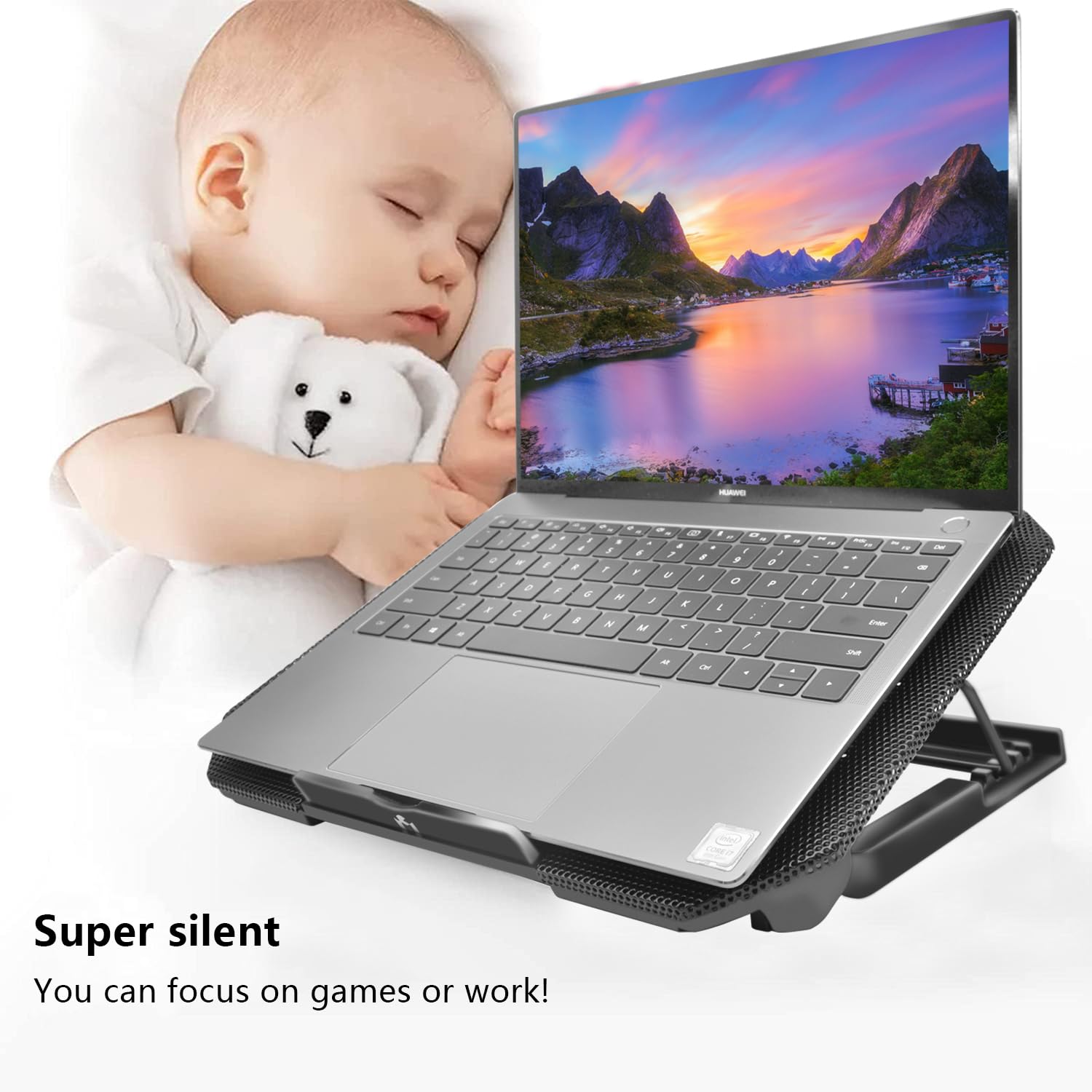Laptop Cooling Pad, Cooler Pad Chill Mat 2 Quiet Fans LED Lights and 2 USB Ports 5 Height & with Adjustable Speed Mounts Metal Mesh Design, for 9"-17" Laptops(Black)