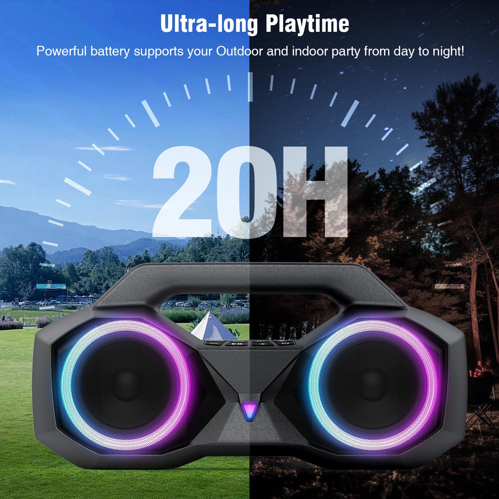 KMAG Portable Bluetooth Speaker - IPX7 Waterproof Wireless Speakers with 80W Loud HiFi Stereo Sound, 24H Playtime, Dynamic Light, Deep Bass, Dual Pairing, 5.3 BT for Outdoor, Home, Party, Gifts