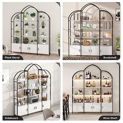 semoic Triple Wide 5-Tier Bookshelf, Extra Arched Bookcase with Storage Cabinet, Modern Etagere Bookcase Tall Open Display Shelf for Home Office