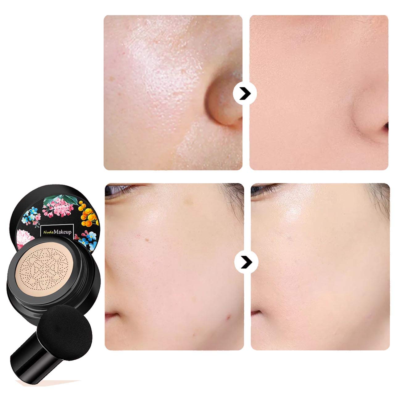 KWOLYKIM 2 Pack Mushroom Head Air Cushion BB Cream, Concealer Lasting Nude Makeup Moisturizing Brightening Pigment CC Liquid Foundation