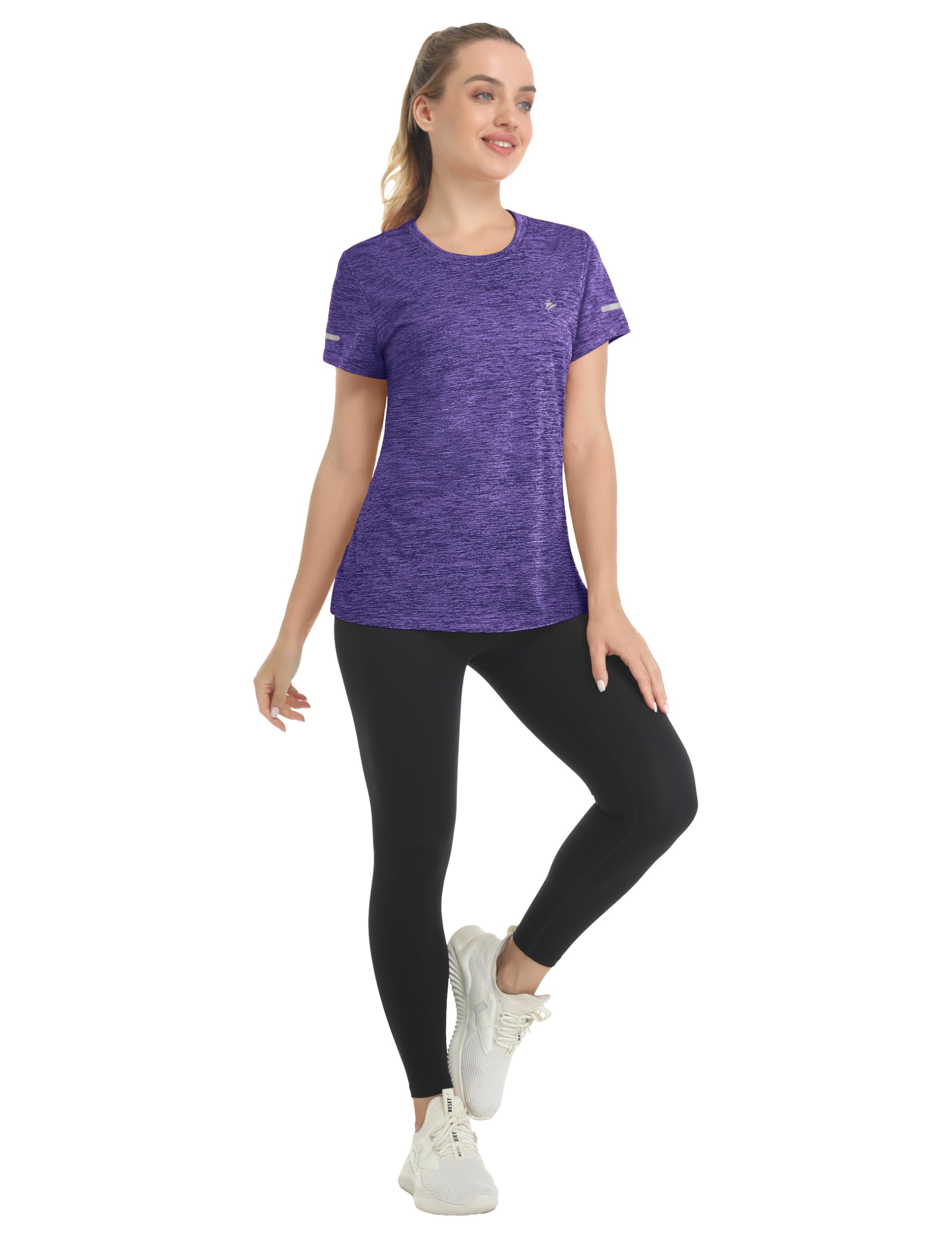 MAGCOMSEN Women Short Sleeve Workout Tops Moisture Wicking Athletic T-Shirts Quick Dry Sports Gym Active Top Violet S