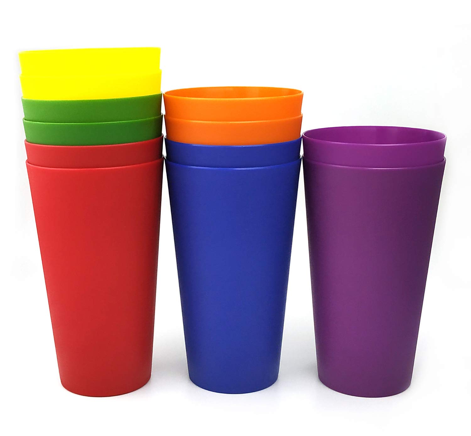 KX-WARE 32-ounce Plastic Tumblers Large Drinking Glasses, Set of 12 Multicolor - Unbreakable, Dishwasher Safe, BPA Free