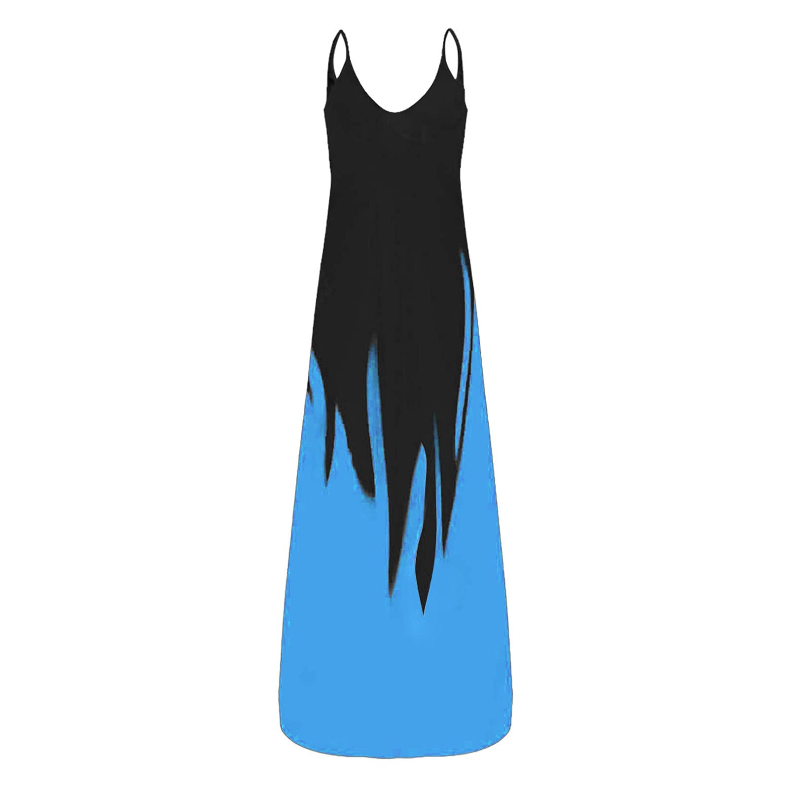 Keepfit Sling Dress for Women Tie Dye Spaghetti Straps Dress Pockets Maxi Dress for Spring Summer Blue