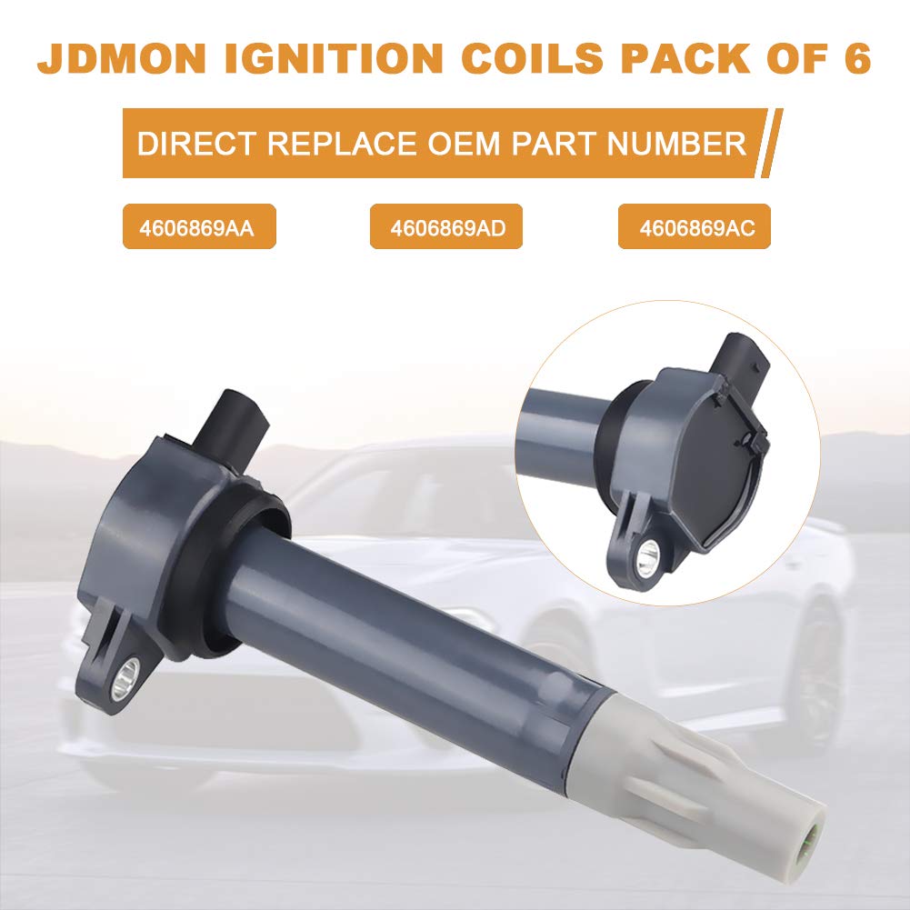 JDMON Ignition Coils Pack Compatible with Dodge Charger Nitro Journey Magnum Chrysler 300 Pacifica 2.7L 3.5L 4.0L V6 2006 2007 2008 2009 2010 Replace for 4606869AA,04606869AB UF502 Set of 6