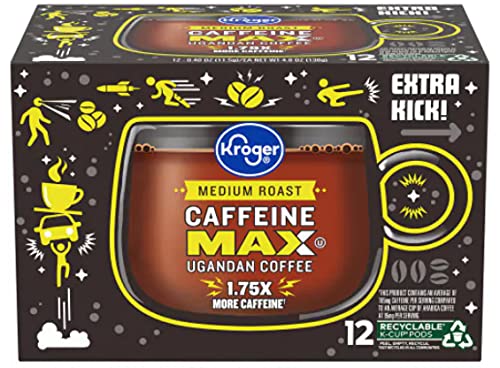 Kroger ☕️ Medium Roast ‘Caffeine Max’ 🇺🇬 Ugandan Coffee 🌍 1.75 More Caffeine for an Extra Kick! 🚀 K-Cups ☕️ 12-Count Recyclable Pods ♻️ One 4.8 oz (138g) Box 📦 1 Pack 🇺🇸