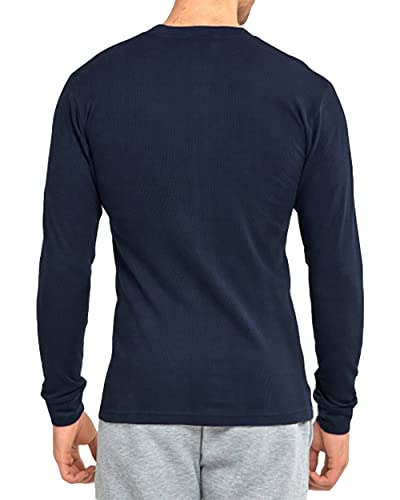 Mens Thermal Long Sleeve Underwear - Cold Weather Waffle Undershirt Mid Weight Crew Neck Base Layer Top (Large, Navy)