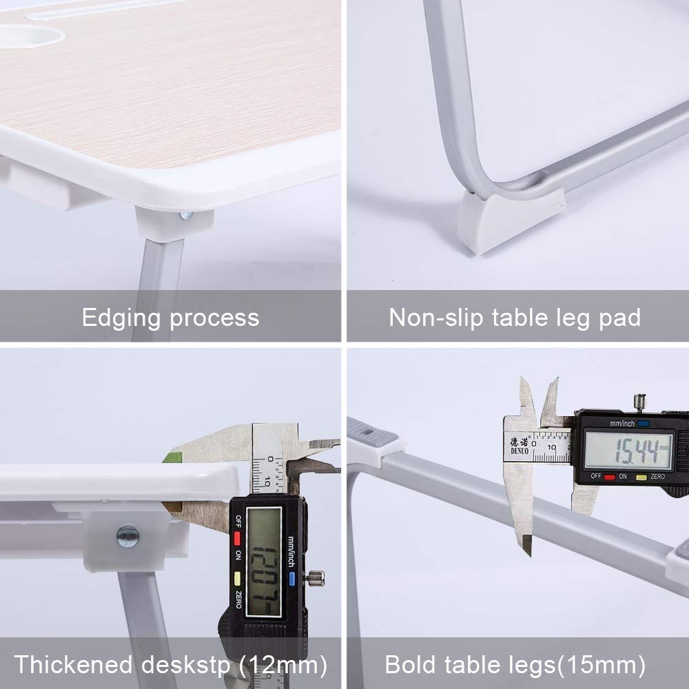 Laptop Desk with Drawer, Astoryou Portable Laptop Bed Tray Table Notebook Stand Reading Holder Built in Convenient Handle & Foldable Legs & Cup Slot for Bed/Sofa/Couch/Floor (Beige)