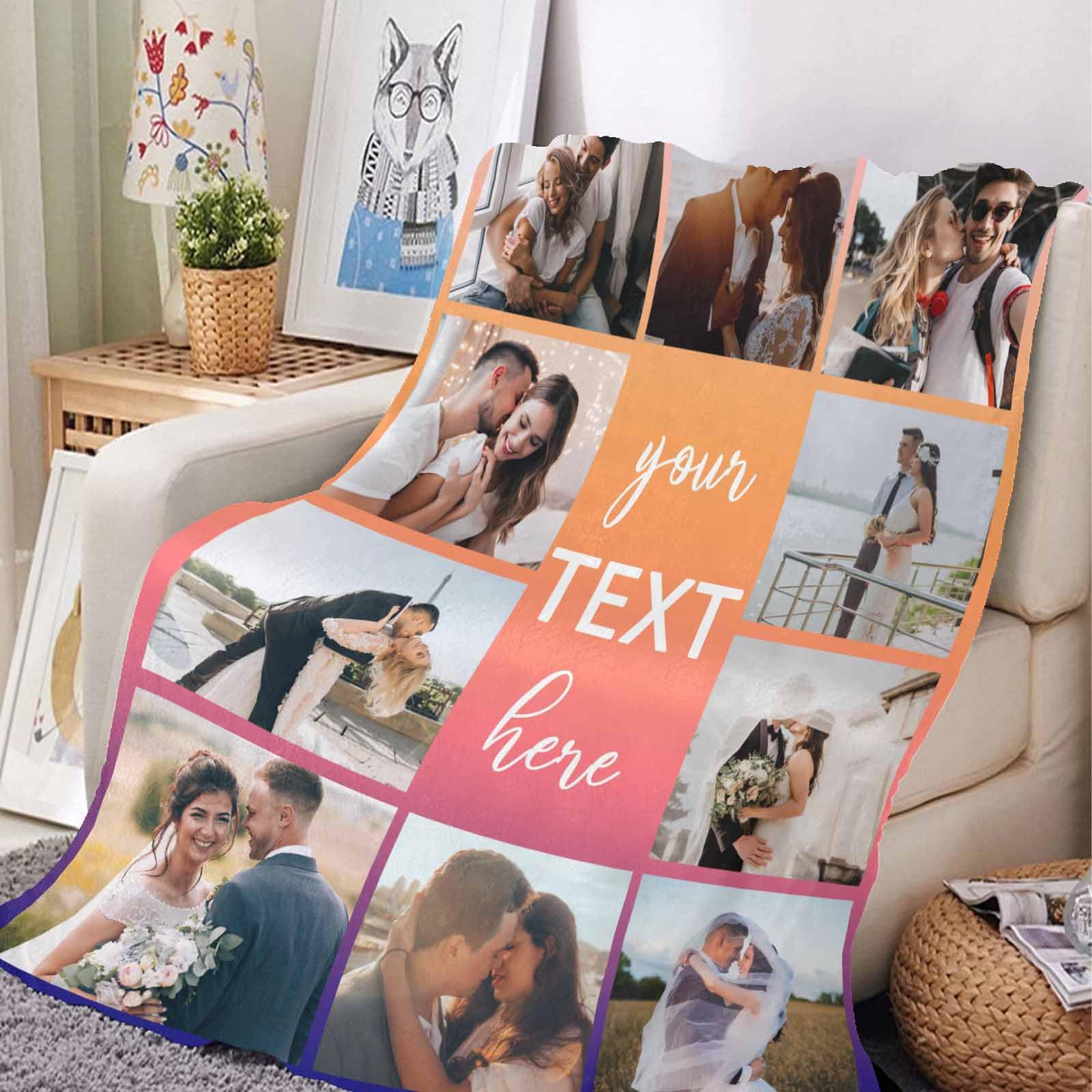 Personalized Blanket with Text & Picture Customized Throw Couples Gifts Custom 10 Photos Blankets for Adult Family Wife Husband Valentines Day Wedding Gift