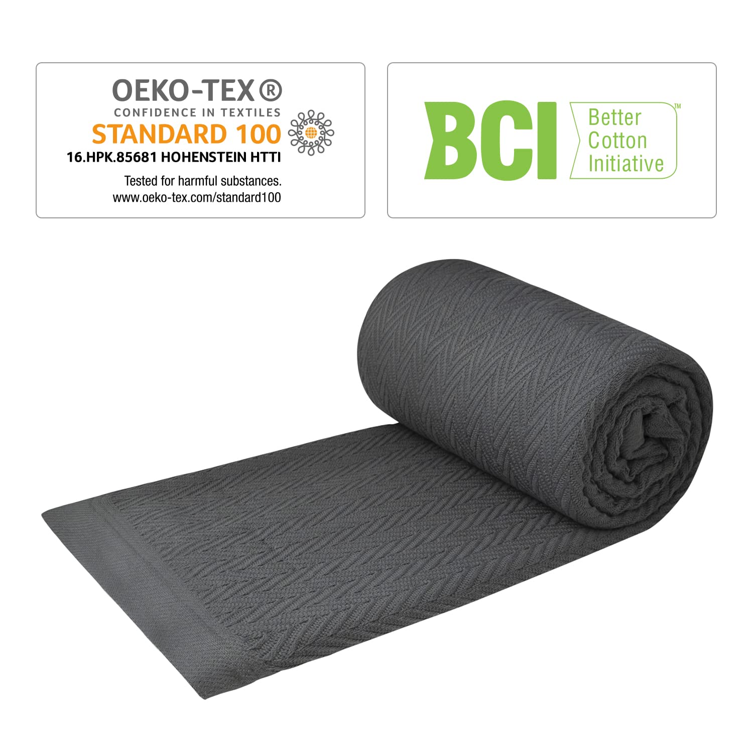 Infinitee Xclusives 100% Cotton Blanket, Queen Size 90X90, Lightweight Thermal Blanket, Soft Breathable and Cozy Blanket for All Seasons (Charcoal Gray)