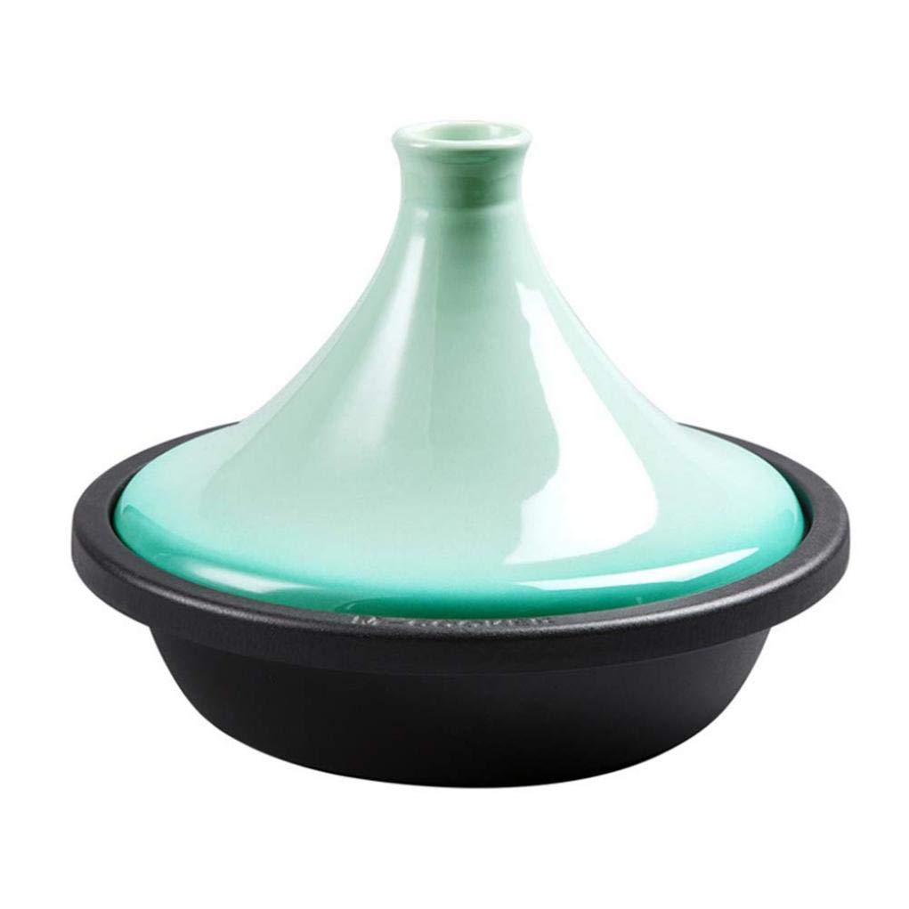 MYYINGBIN Moroccan Tagine Enameled Cast Iron Pot with Ceramic Lid Anti-Hot Silicone Gloves, Lead Free stew Pot Cookware, Blue