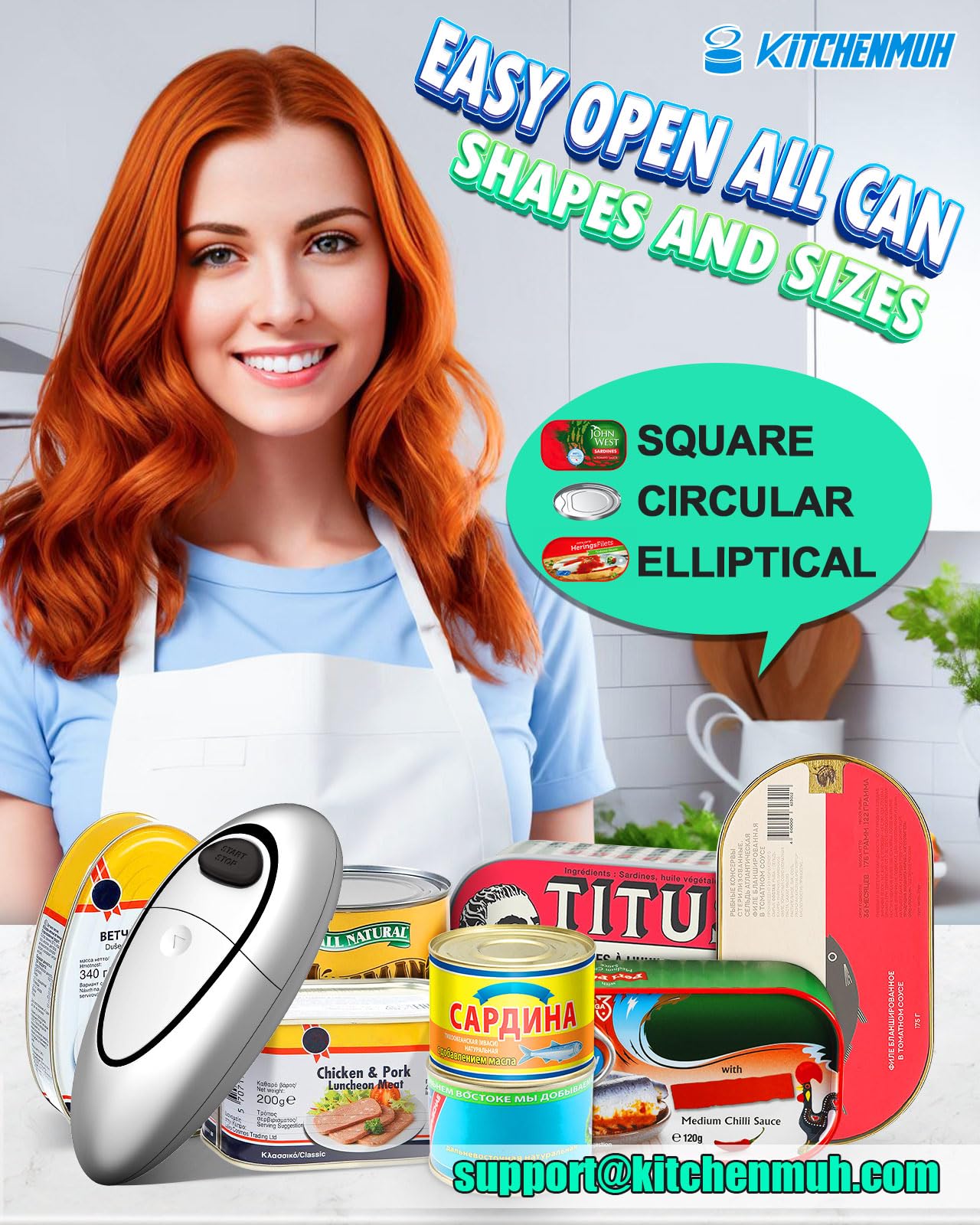 One Touch Electric Can Opener Fits Almost All Can Sizes for Seniors with Arthritis, Hand Held Battery Operated Can Opener with Smooth Edge, Food Safe Kitchen Gadgets Automatic Can Opener for Kitchen