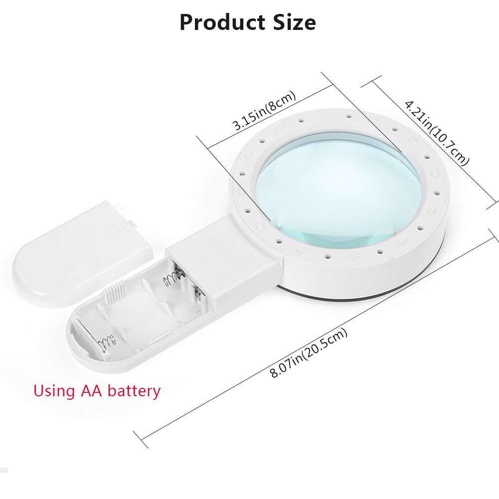 Magnifying Glass with Light, 30X Illuminated Large Magnifier Handheld 12 LED Lighted Magnifying Glass for Seniors Reading, Soldering, Coins, Jewelry, Macular Degeneration(Silver Button)