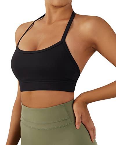 MOOSLOVER Women Strappy Sports Bra Crisscross Back Yoga Bras Padded Backless Medium Support Tops(L,#6 Black (Y back)-215)