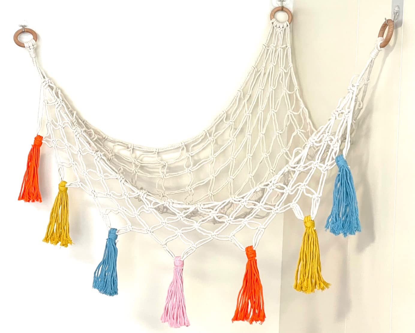 MacrameBay Large Handmade Macrame Stuffed Animal Toy Net Hammock Boho Girl Nursery Playroom Bedroom Kids Room Storage Organizer Decor with Hooks