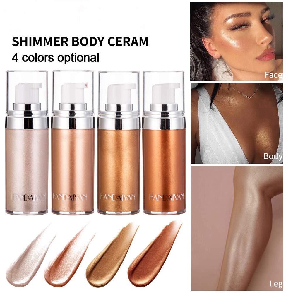 MEICOLY Face Body Luminizer,Liquid Illuminator Body Shimmer Oil,Moisturizing Bronzer Highlighter Smooth Shine Highlight Glow Makeup,Waterproof Body Shimmering Glitter,03 Bronze Gold