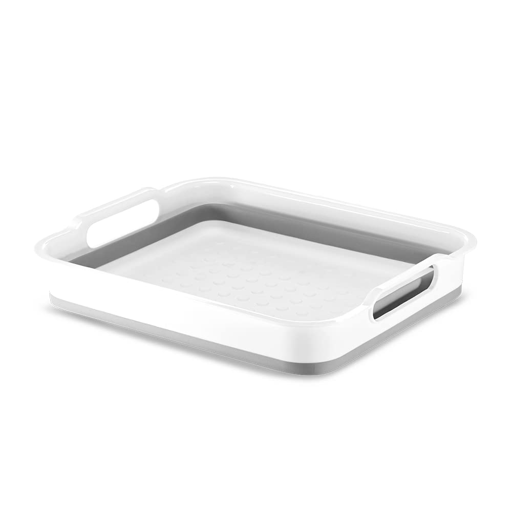 madesmart Collapsible Wash Basin with Handles, 14" x 12" x 5.6", BPA-Free Plastic Pop-Up Collapsible Dish Tub for Kitchen Counters, Easy Storage, White