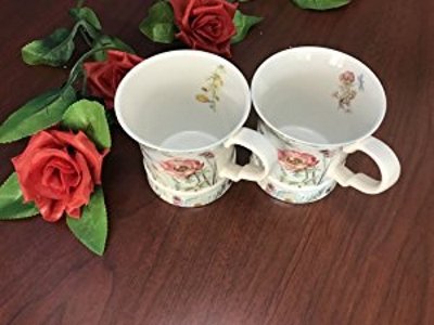 Lightahead® Elegent Bone China Unique Set Of Two Coffee Mugs 10 oz each cup set in attractive gift box elegant floral design