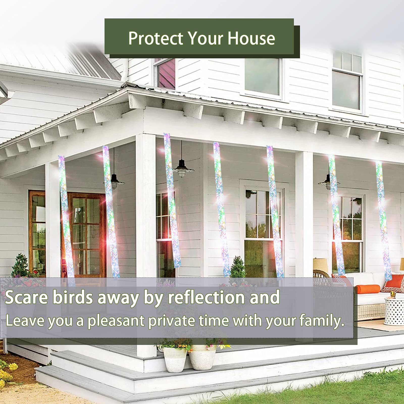 Kugge Bird Flash Tape (2in,360ft), Double Side Reflective Tape, Protect Your House, Garden, Orchard