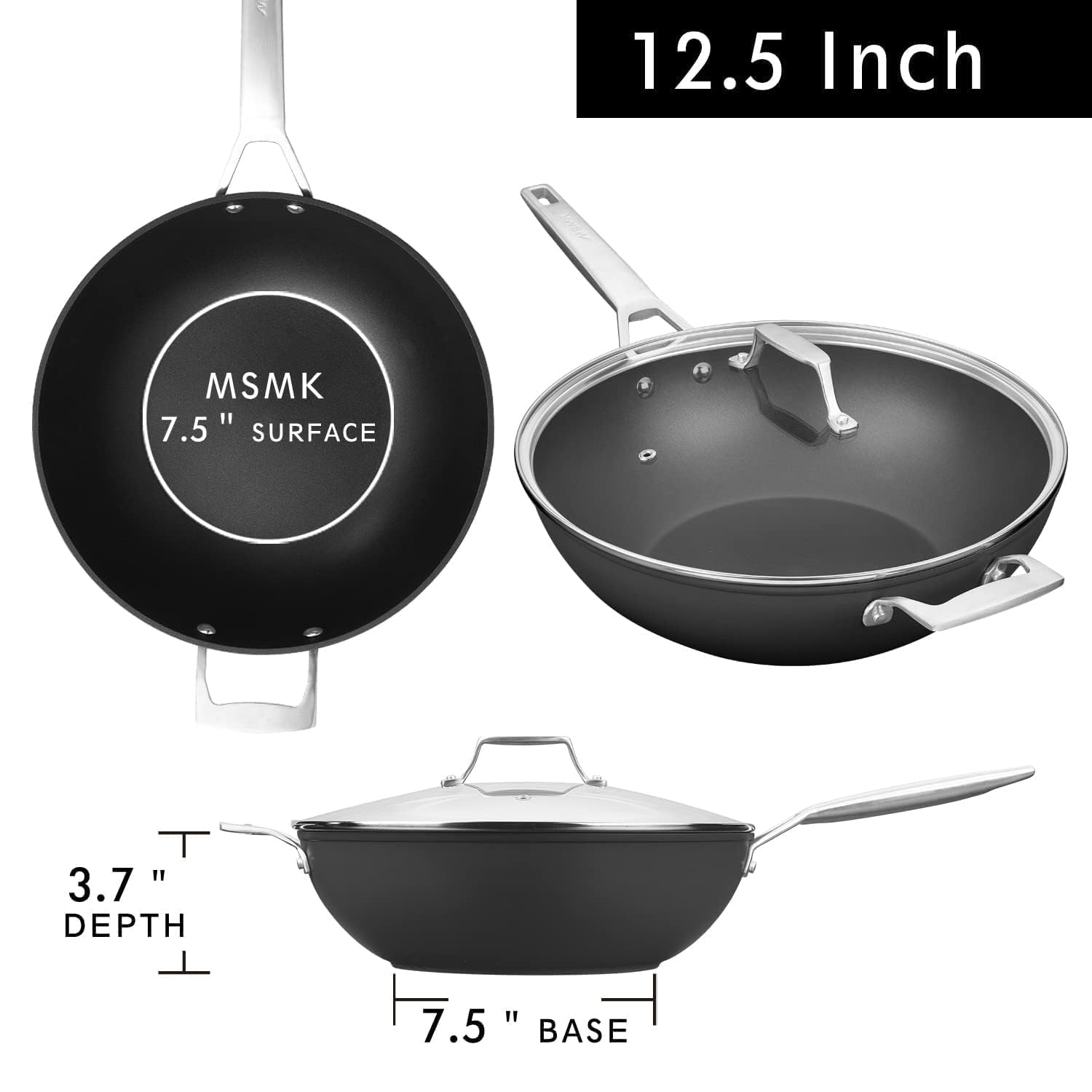 MsMk Titanium and Ceramic Nonstick Wok pan with lid,12.5 Inch Woks & Stir Fry Pans with Stay-Cool Handle,Flat Bottom Wok Suits for Induction, Electric, Gas, Halogen, All Stoves