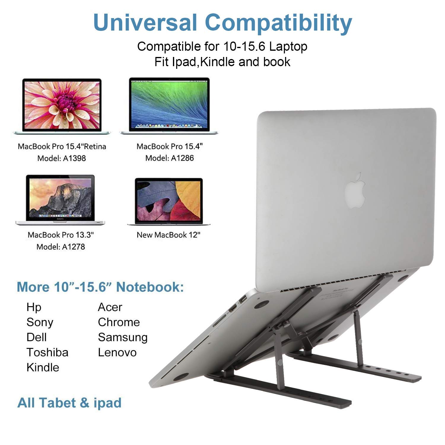 Laptop Stand, Adjustable Portable Laptop Holder,Aluminum Alloy Desktop Mount Compatible with 10-15.6 Inch MacBook PC-Notebook Tablet Thinkpad （Space Gray）