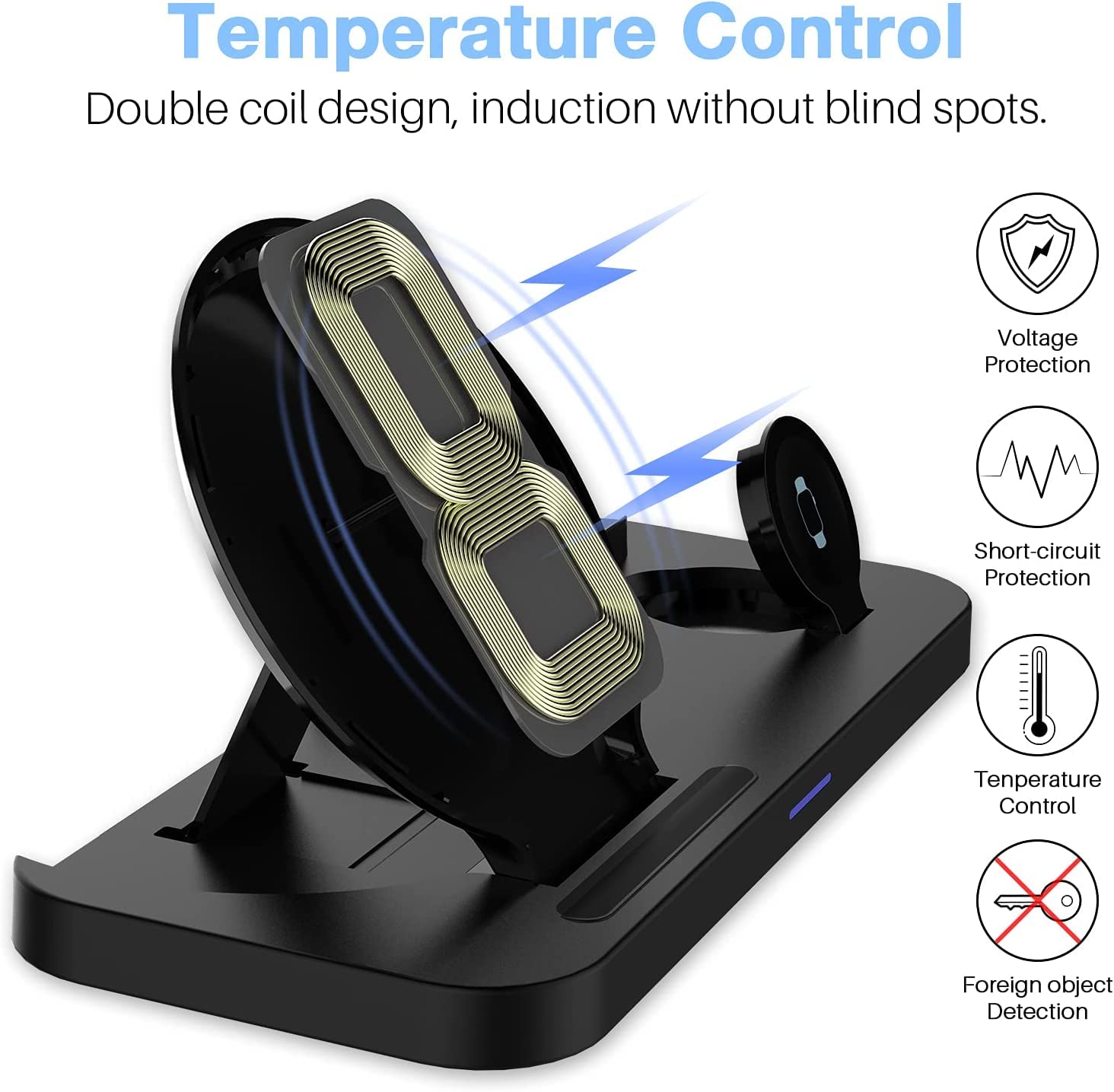 KKM Wireless Charger, 3 in 1 Qi-Certified Fast Wireless Charging Station Compatible with iPhone 14 Pro/14 Pro Max/14/14 Plus/13/12/11/XS, Charging Stand Dock for Apple Watch & AirPods (with Adapter)