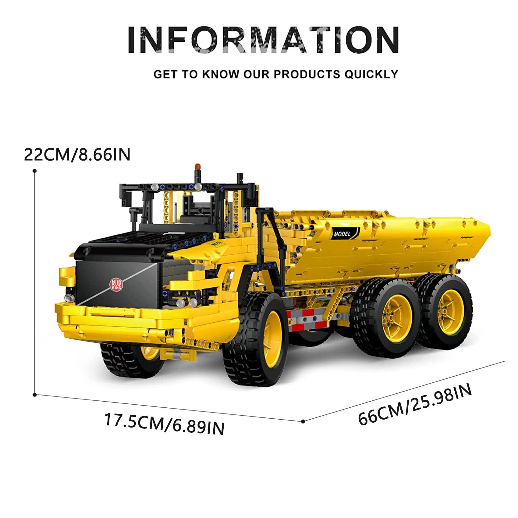 Mould King Engineering Articulated Hauler Building Blocks Kit, APP/RC Control MOC Dump Truck Model, Gift for Kids Age 8+ (1,888+ Pieces)