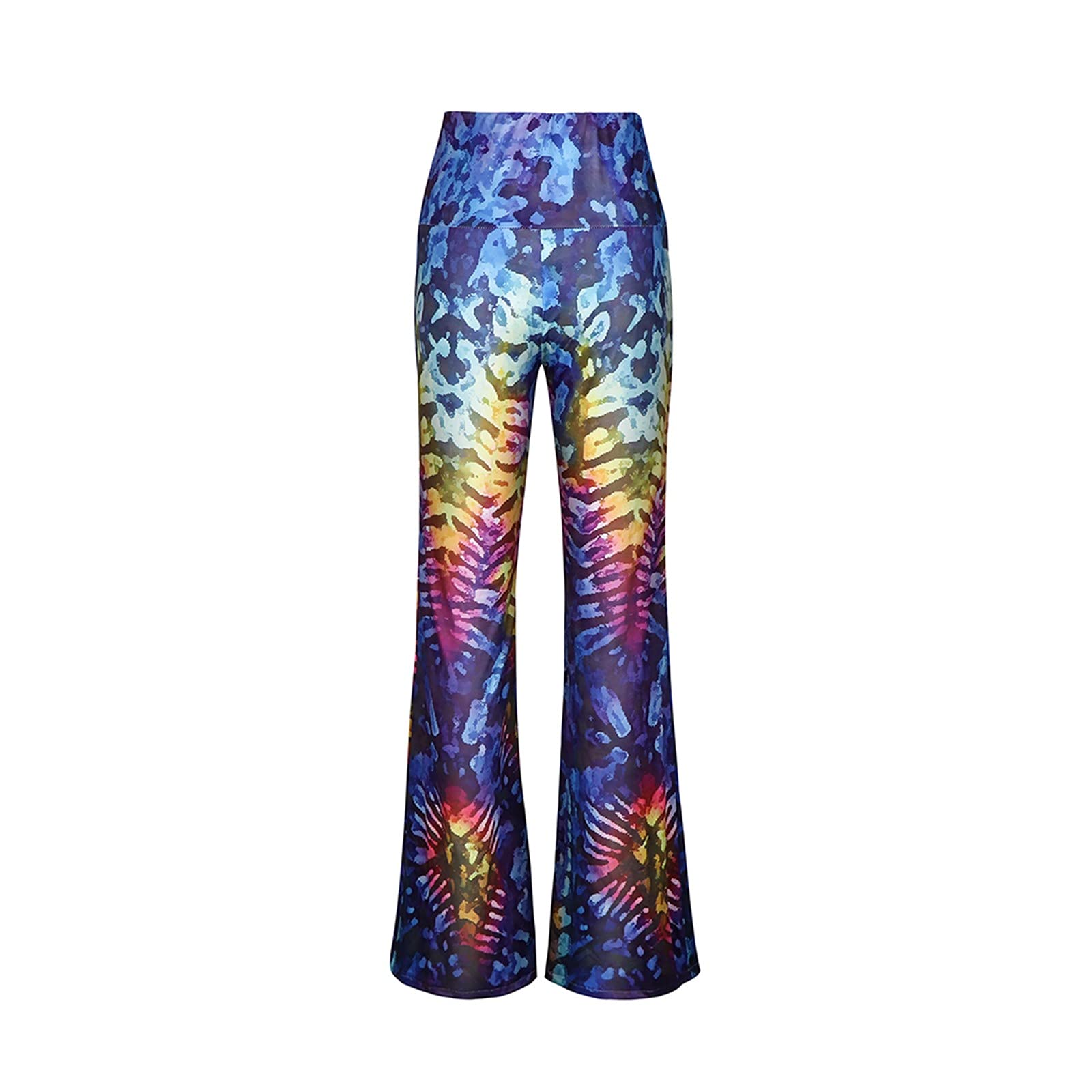 Keepfit Women's High Waist Wide Leg Pants, Casual Zebra-Striped Flare Bell Bottom Stretch Long Pants, Tie Dye Yoga Pants Blue