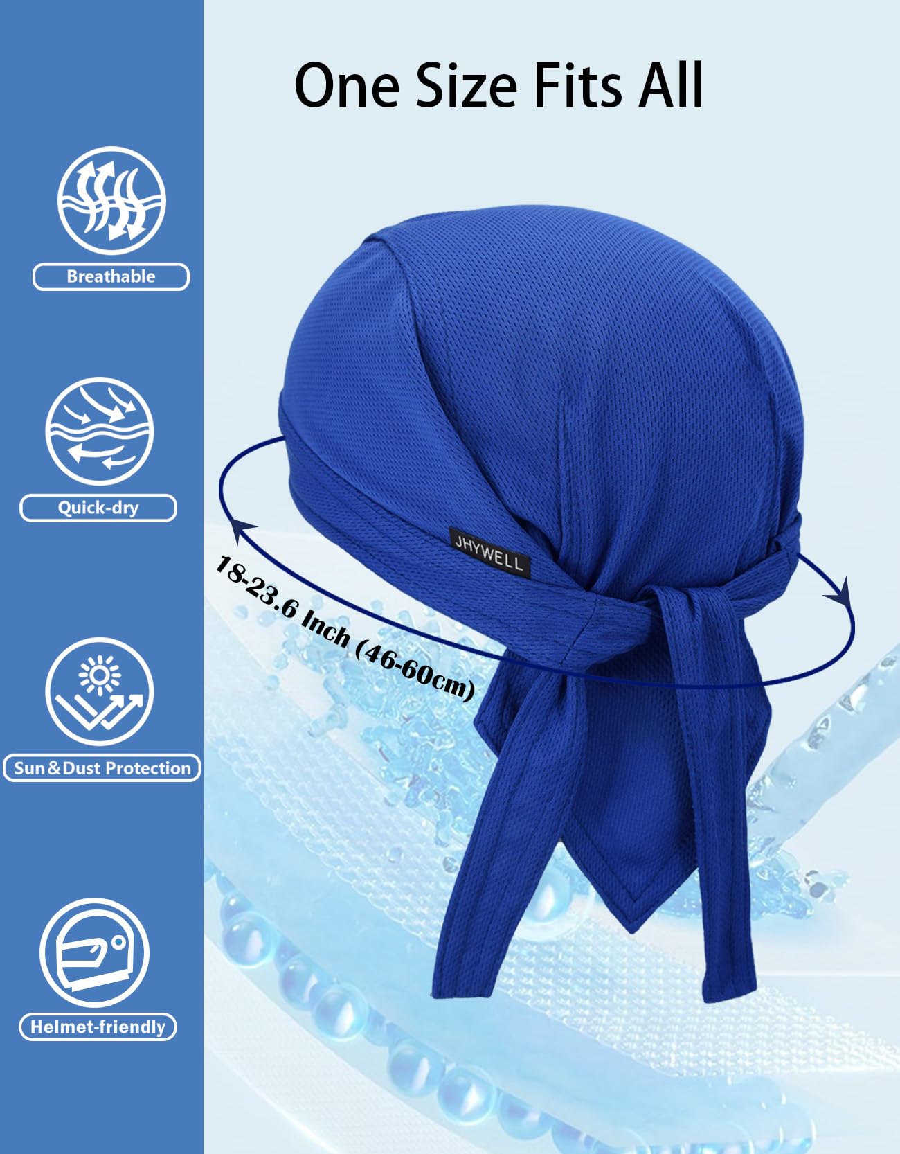 JHYWELL Dew Rag Blue Doo Rags Hard Hat Liner Sweat Wicking Beanie Helmet Cooling Heap Wraps for Men and Women (Blue 4 Pack)