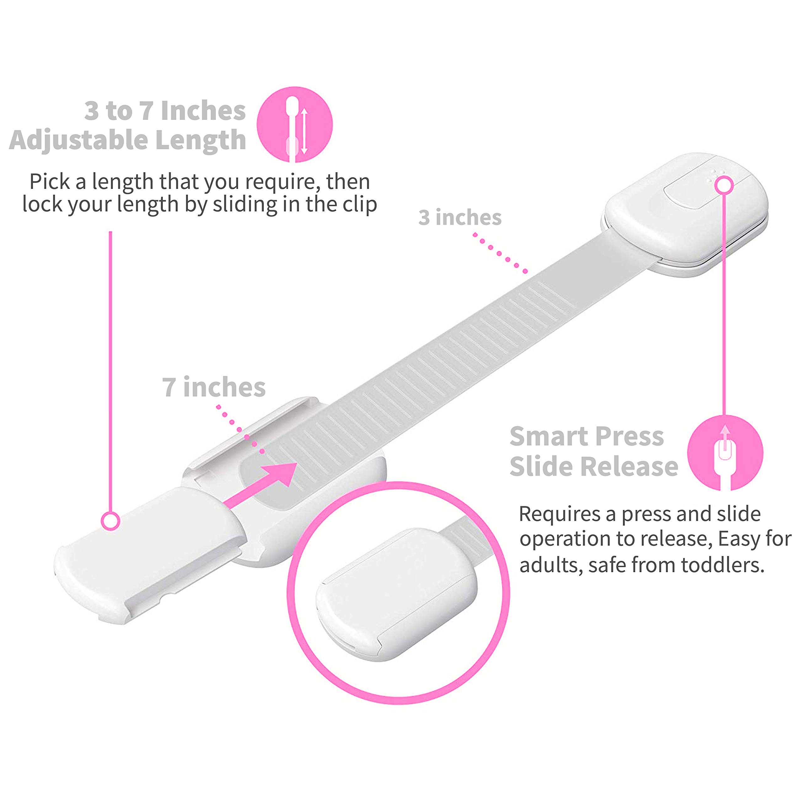 IgnisAlert Child Safety Lock Straps 6 Pack, Versatile with Strong 3M Adhesive for Fridge, Cabinets, Drawers, Dishwasher, Toilet Seats