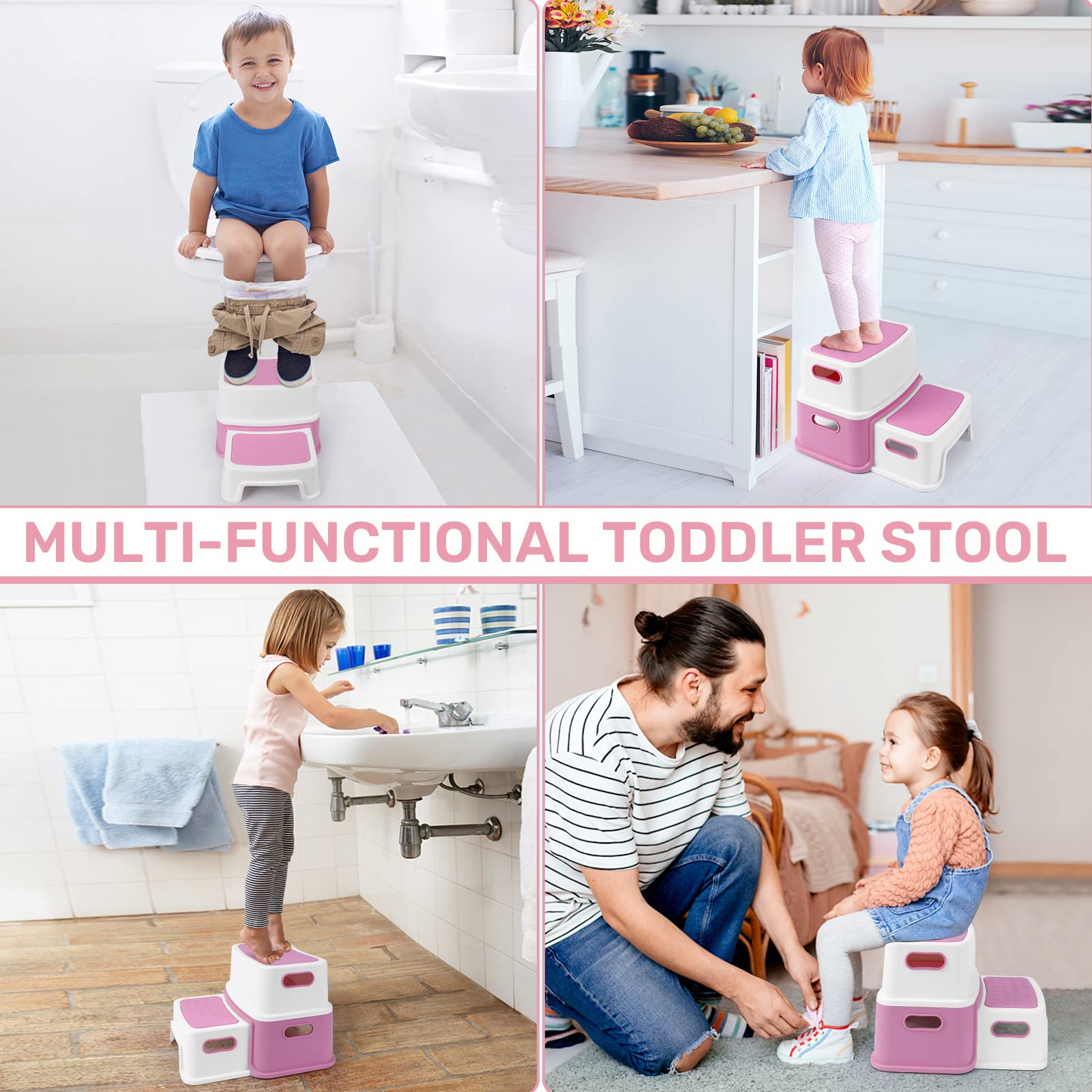 Ronipic 2 Step Stools for Kids, Toddler Step Stool for Toilet Potty Training, Anti-Slip Potty Stools with Numbers/ABC, Bathroom Step Stool for Kitchen