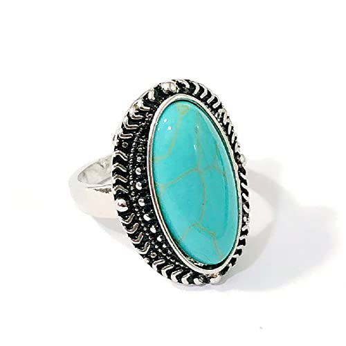 LRGKMCWTOB Turquoise Moonstone Ring Women's 925 Sterling Silver Ring Oval Cut Natural Bohemia Turquoise Jewelry Turquoise Natural Gemstone Bride Wedding Engagement Ring turquoise Boho ring size 6-10