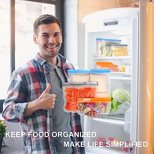 Lerine 6 Pack Reusable Gallon Freezer Bags Dishwasher Safe, BPA Free Reusable freezer bags 1 Gallon, Extra Thick Leakproof Reusable Silicone Storage Bags for Marinate Meats, Cereal, Veggies,Fruits
