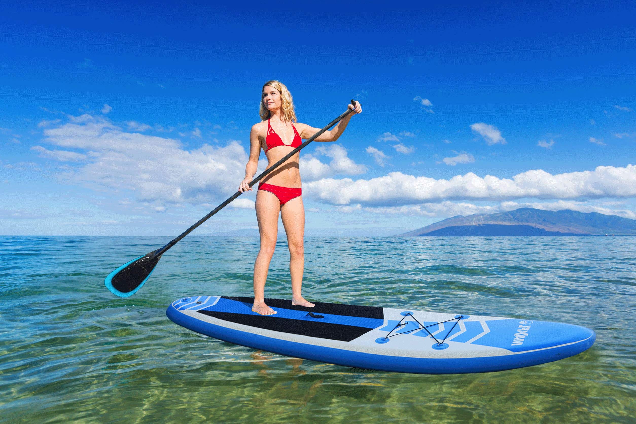 Inflatable Stand Up Paddle Board 10’6” Long 6” Thick | SUP Paddleboard Accessories Carry Backpack | Wide Stance, Bottom Fin Paddling Surf Control, Non-Slip Deck | Standing Boat Boards Wood Paddle