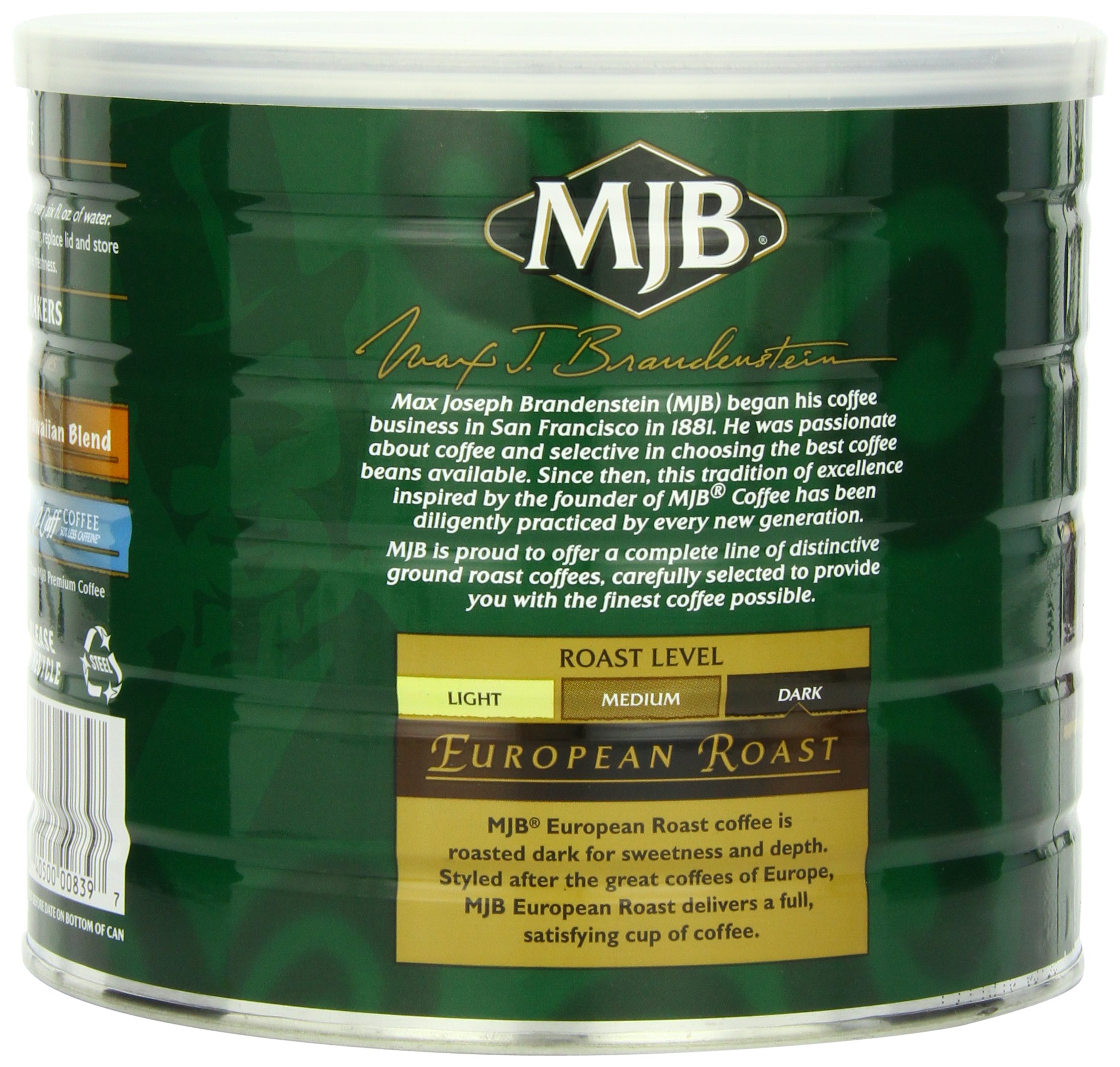 MJB Coffee, European Roast Ground Coffee, Dark Roast, 23 Ounce