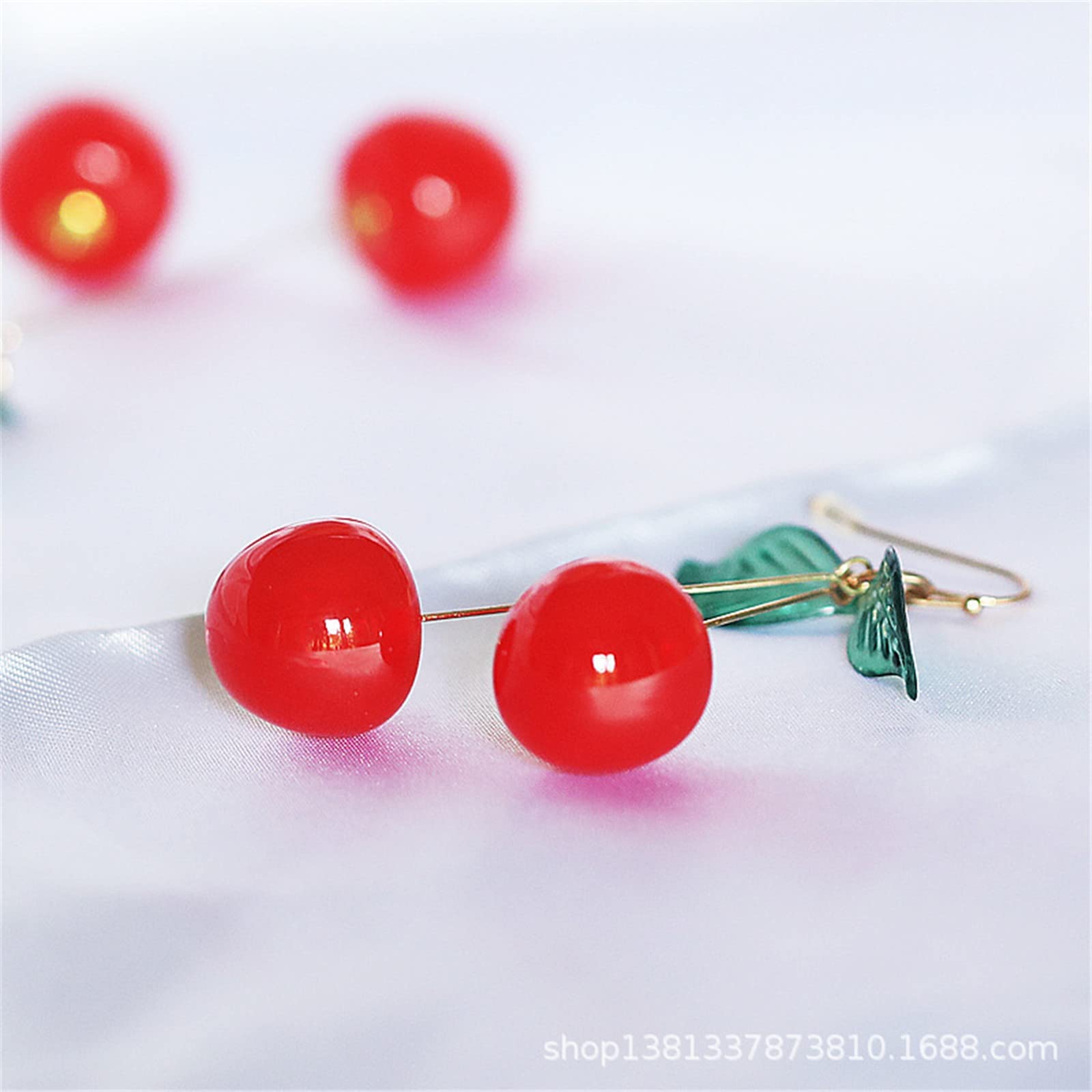 Lovely Handmade Cherry Food Fruit Drop Earring for Women 14K Gold Plated Lightweight Sweet Fruit Leaf Statement Dangle Earring Friendship Jewelry Birthday Gift-A red-1