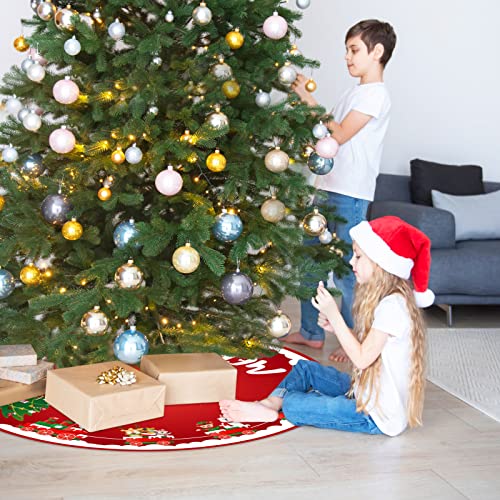 Skycase Christmas Tree Skirt,48 Inch Xmas Tree Skirts Mat,Large Christmas Tree Mat with Snowman Xmas Tree Pattern,Farmhouse Tree Mat Ornaments for Decorations Holiday Party.