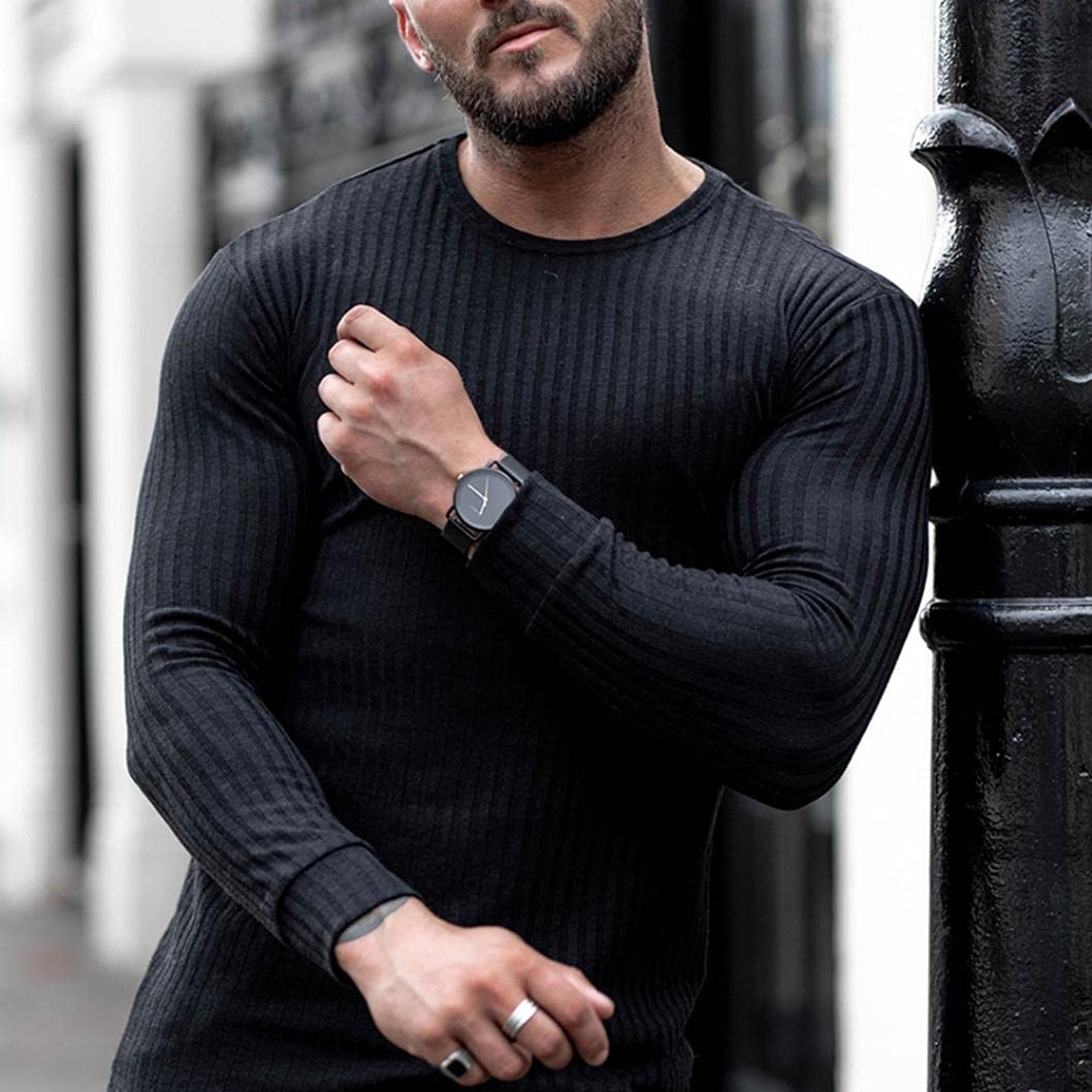 MorwenVeo Men's Muscle Slim Fit T Shirts Stretch Knit Long Sleeve Gym Workout Tee Shirts Athletic Casual Plain Basic T-Shirts