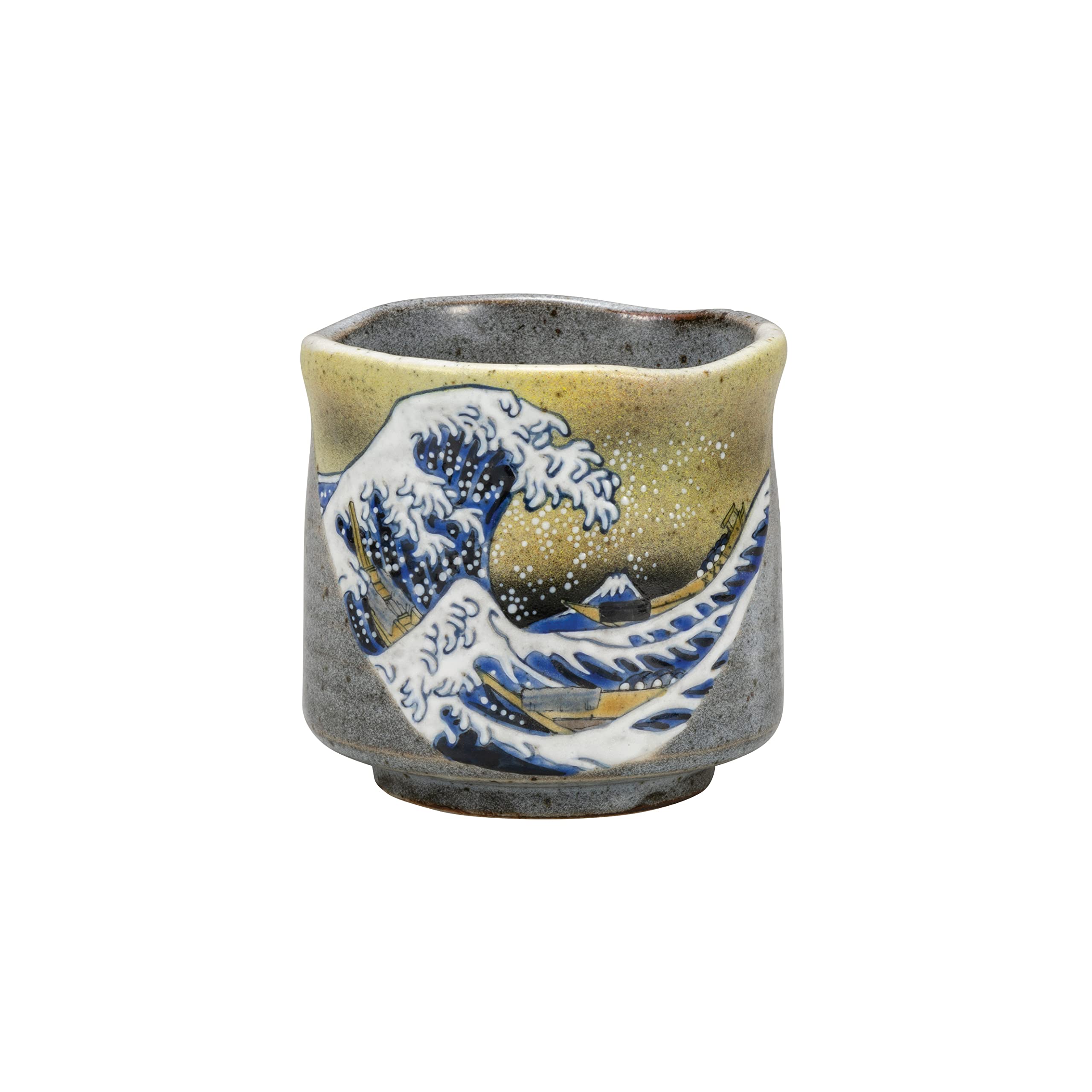 Large Yunomi teacup Hokusai Kanagawa oki namiura.Japanese Kutani ware. ktn-k7-0642