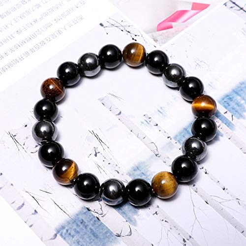 KIOMOY Triple Protection Bracelet For Protection Bring Luck And Prosperity Hematite Black Obsidian Tiger Eye Stone Bracelets (Tiger Eye)