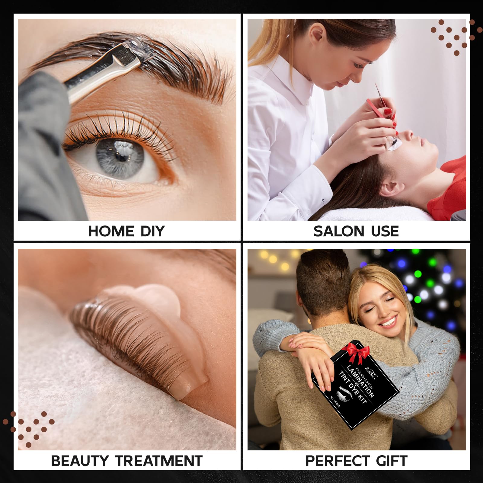 Lash Lift Brow Lamination and Tint Kit, Reddhoon 4 in 1 Eyebrow and Eyelash Perm Kit with Black Dye, Long-lasting for 6-8 Weeks, Safe & Easy to Use at Home Salon