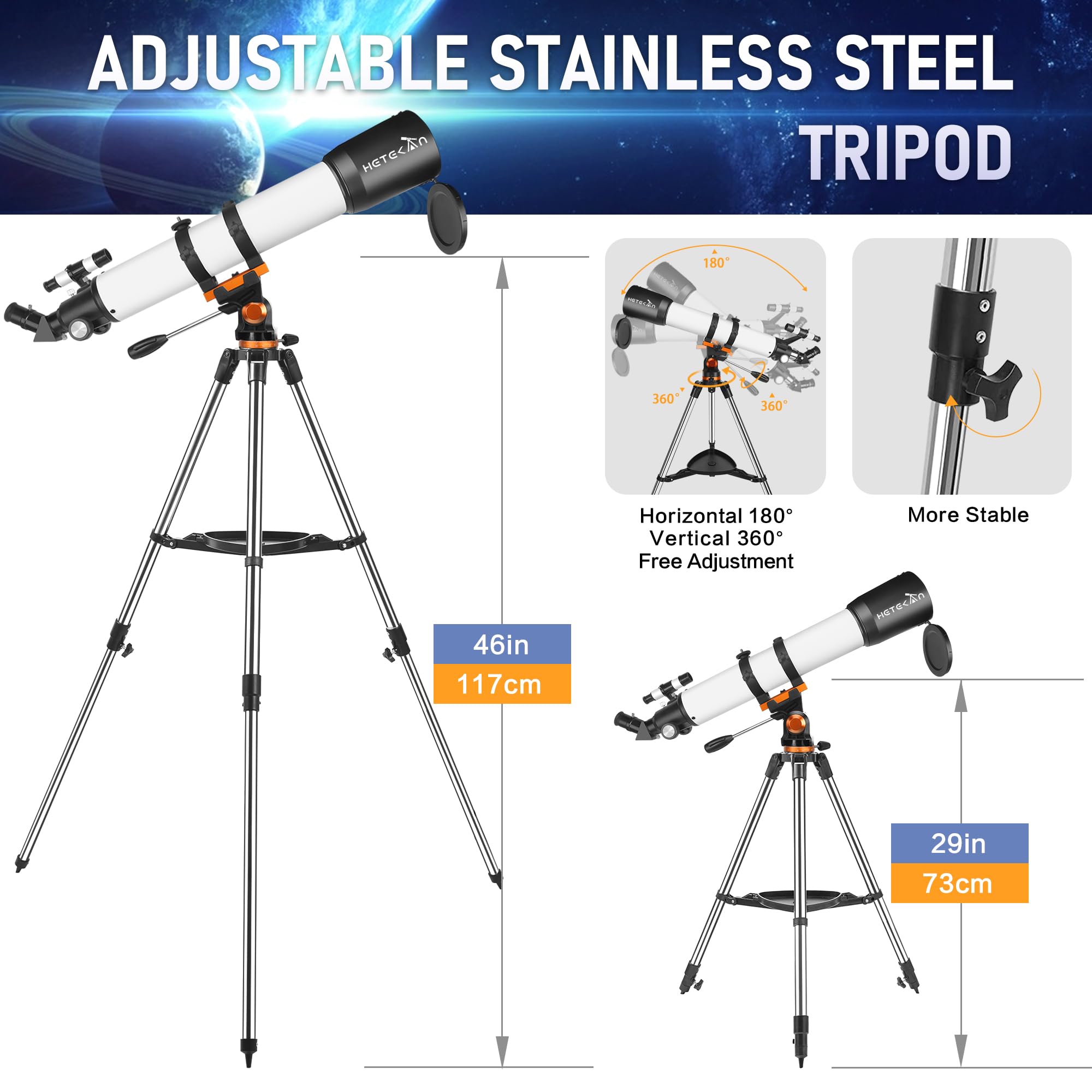 Hetekan Telescopes for Adults Astronomy, Telescope 90mm Aperture 700mm for Adults & Beginners,Refractor Telescope with Tripod, Finderscope and Phone Adapter