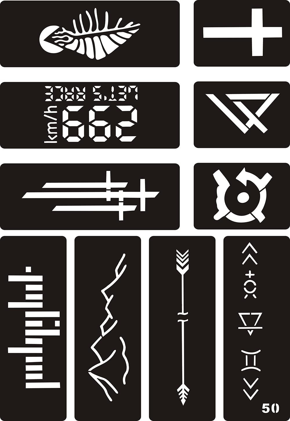 Kotbs 6 Sheets Henna Tattoo Stencil Kit, 52pcs Cross Sword Arrow Patterns Temporary Glitter Airbrush Tattoo Stencils Arabian Tattoo Stickers for Face Paint Body Art