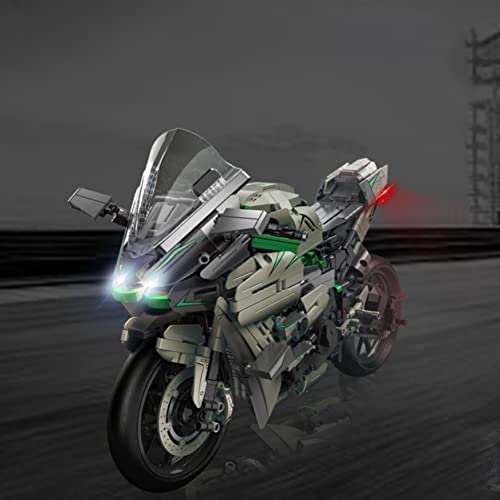 NOST Technics Motorcycle for Kawasaki H2R, 1968 pcs, 1/5, with Car Light, Motorcycle Building Bricks Toy Compatible with Lego