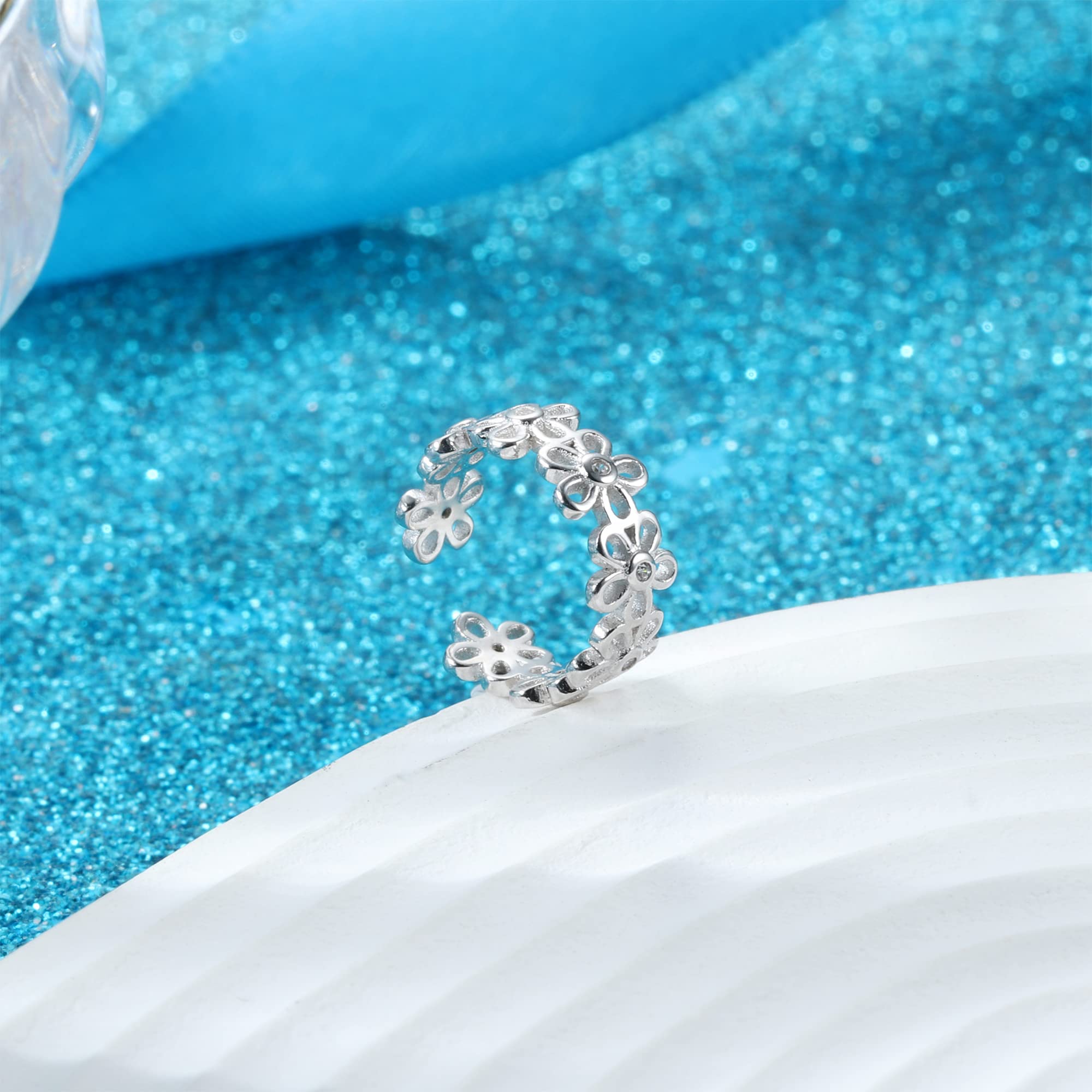 Magitaco 925 Sterling Silver Toe Ring for Women Adjustable Rings CZ Flower Heart Open Toe Rings