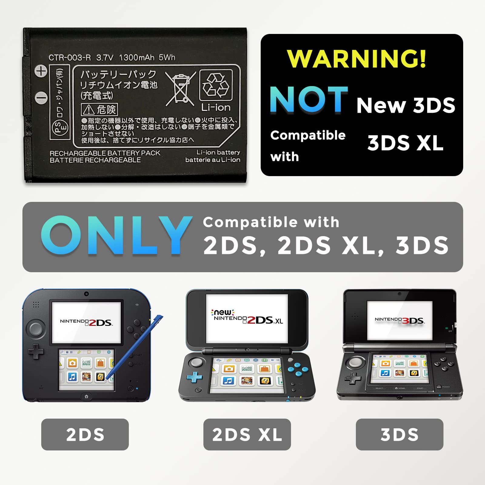 MAXSHARKS Fit for 3DS & 2DS & 2DS XL Battery Replacement, with Installation Manual, CTR-003 Battery for Nintendo 3DS and 2DS and 2DS XL (Not for 3DS XL/New 3DS XL), with Repair Toolkit