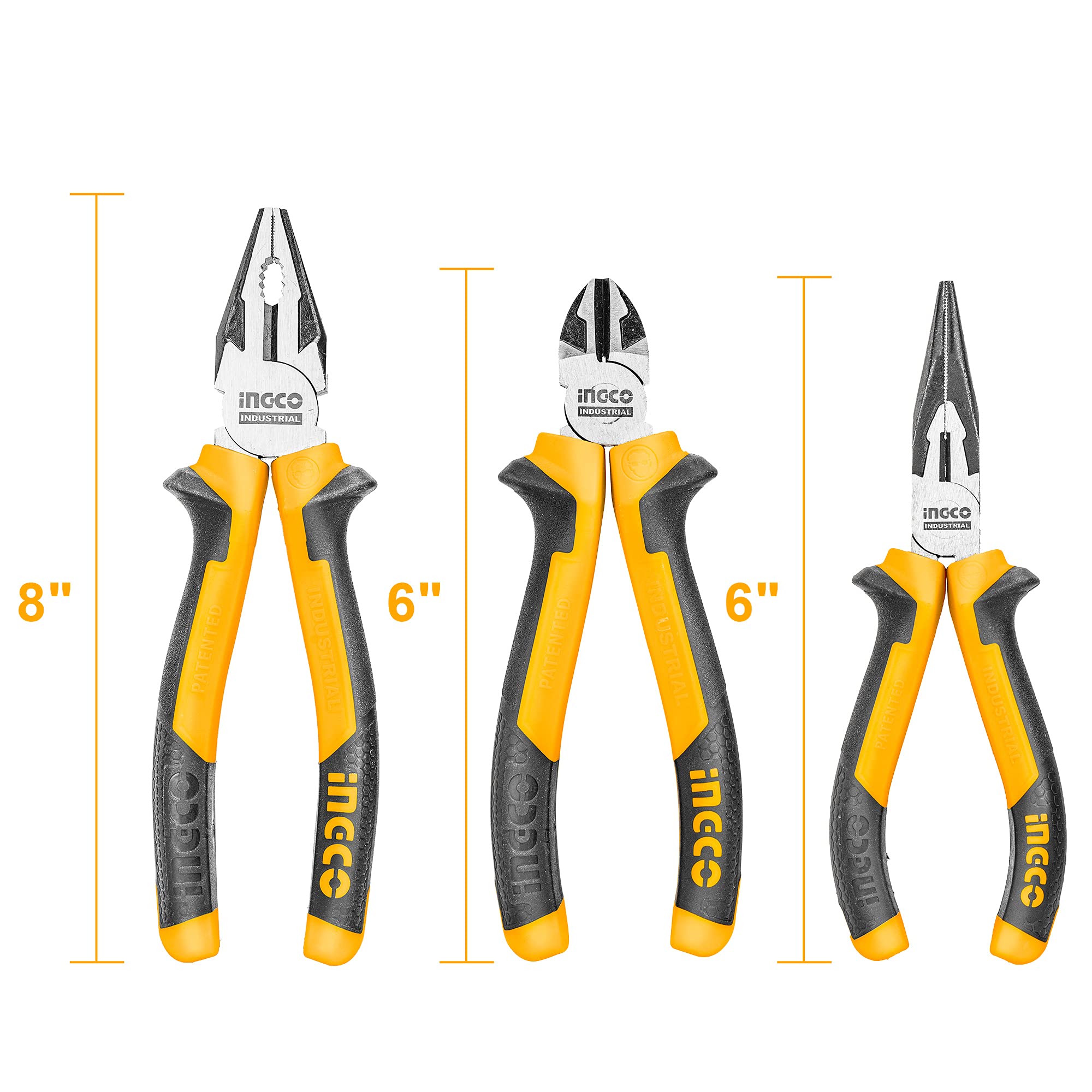 INGCO Pliers Tool Set, 3pcs Small Plier Set, 8 Inch Combination Pliers, 6 Inch Diagonal Cutting Pliers, 6 Inch Needle Nose Pliers HKPS28318