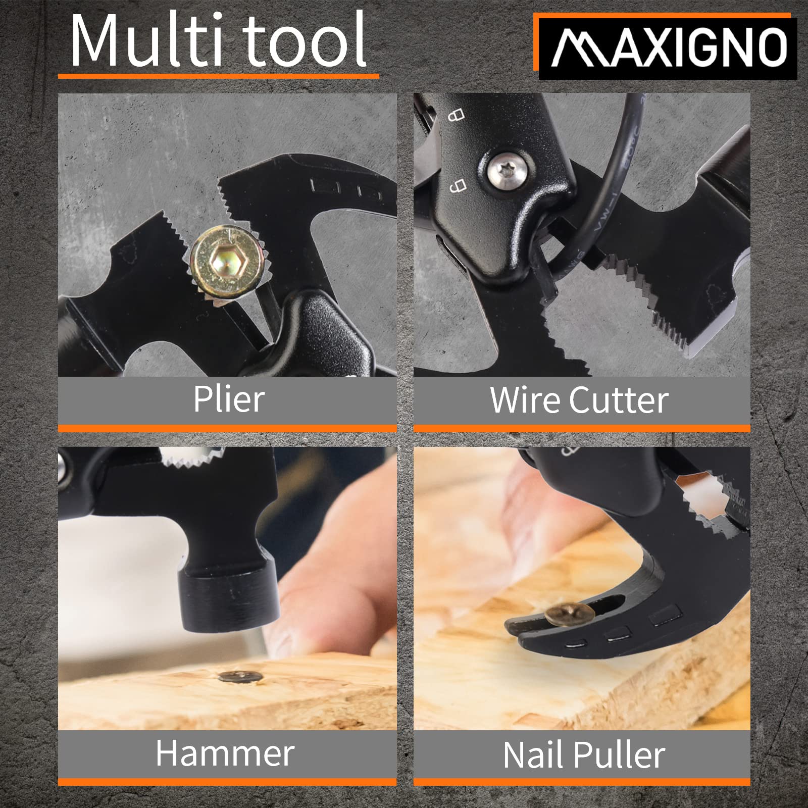 Maxigno Multitool Hammer, 12 in 1 Mini Multi Tools Camping Gear Survival Tool for Men, Gifts for Men Dad Boyfriend Husband